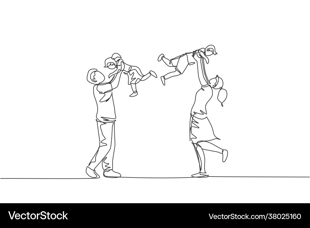 One single line drawing young mother Royalty Free Vector