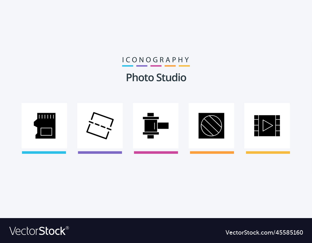 Photo studio glyph 5 icon pack including player Vector Image