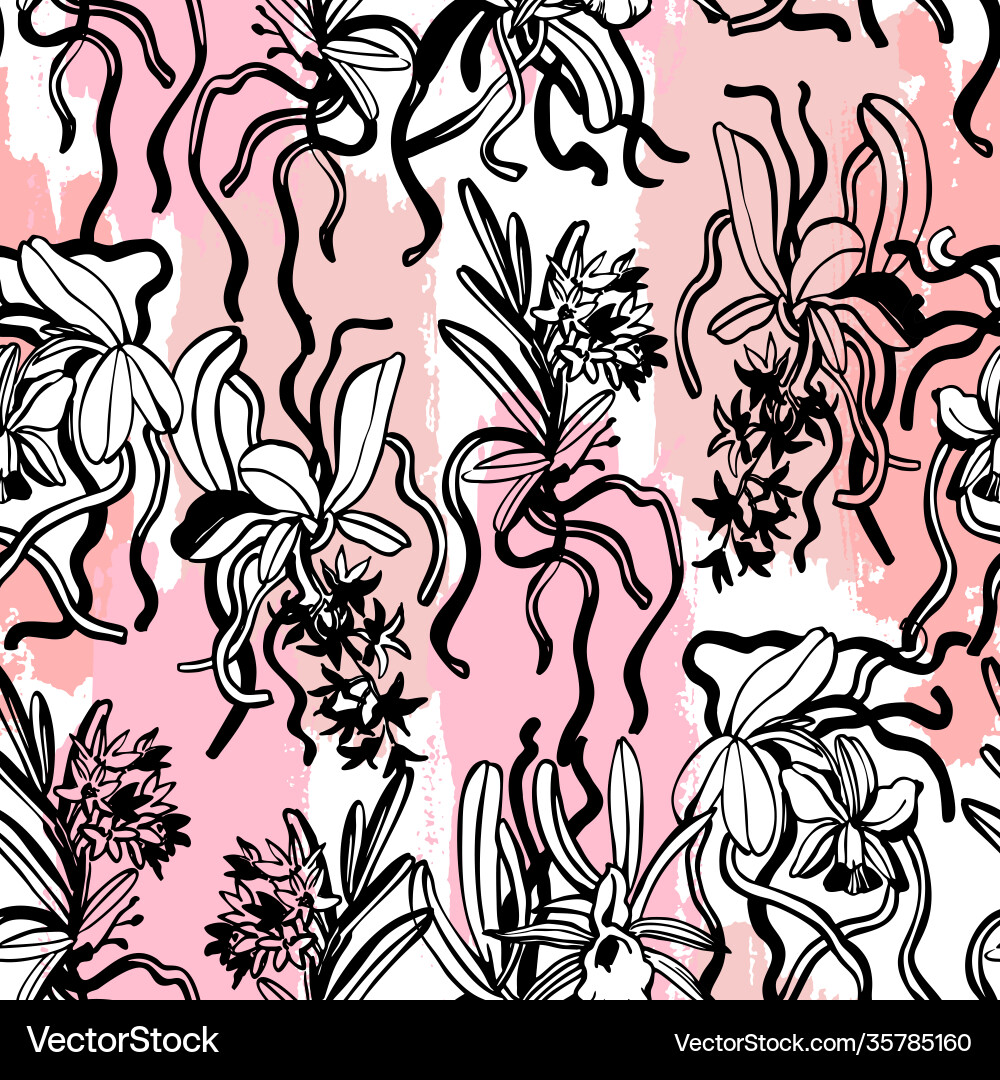 Unusual orchid flowers seamless pattern Royalty Free Vector