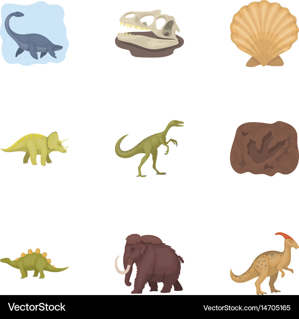 Ancient extinct animals and their tracks and Vector Image