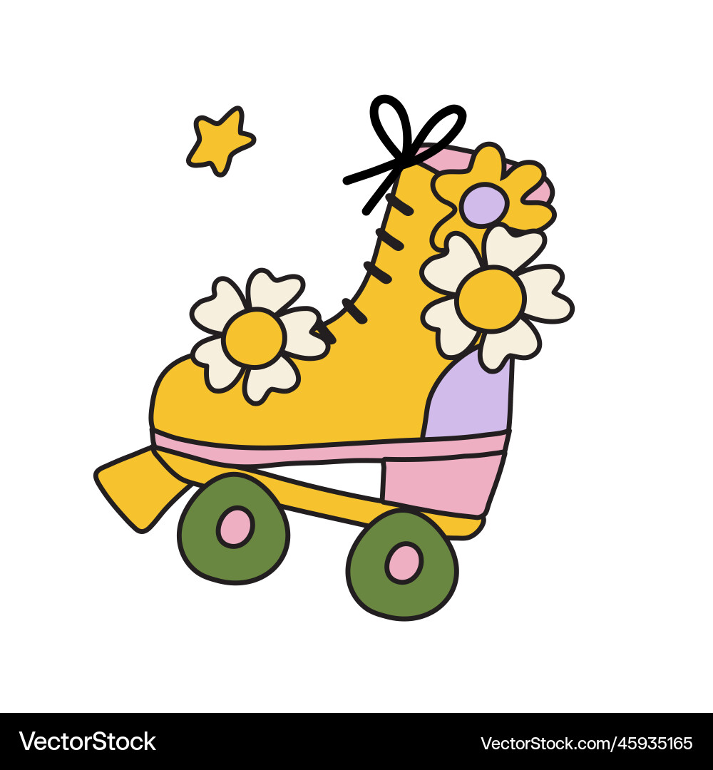 Bright groovy quad roller skate with flowers Vector Image