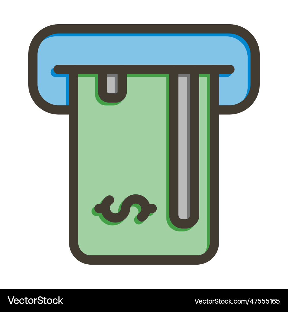 Cash withdraw thick line filled colors Royalty Free Vector