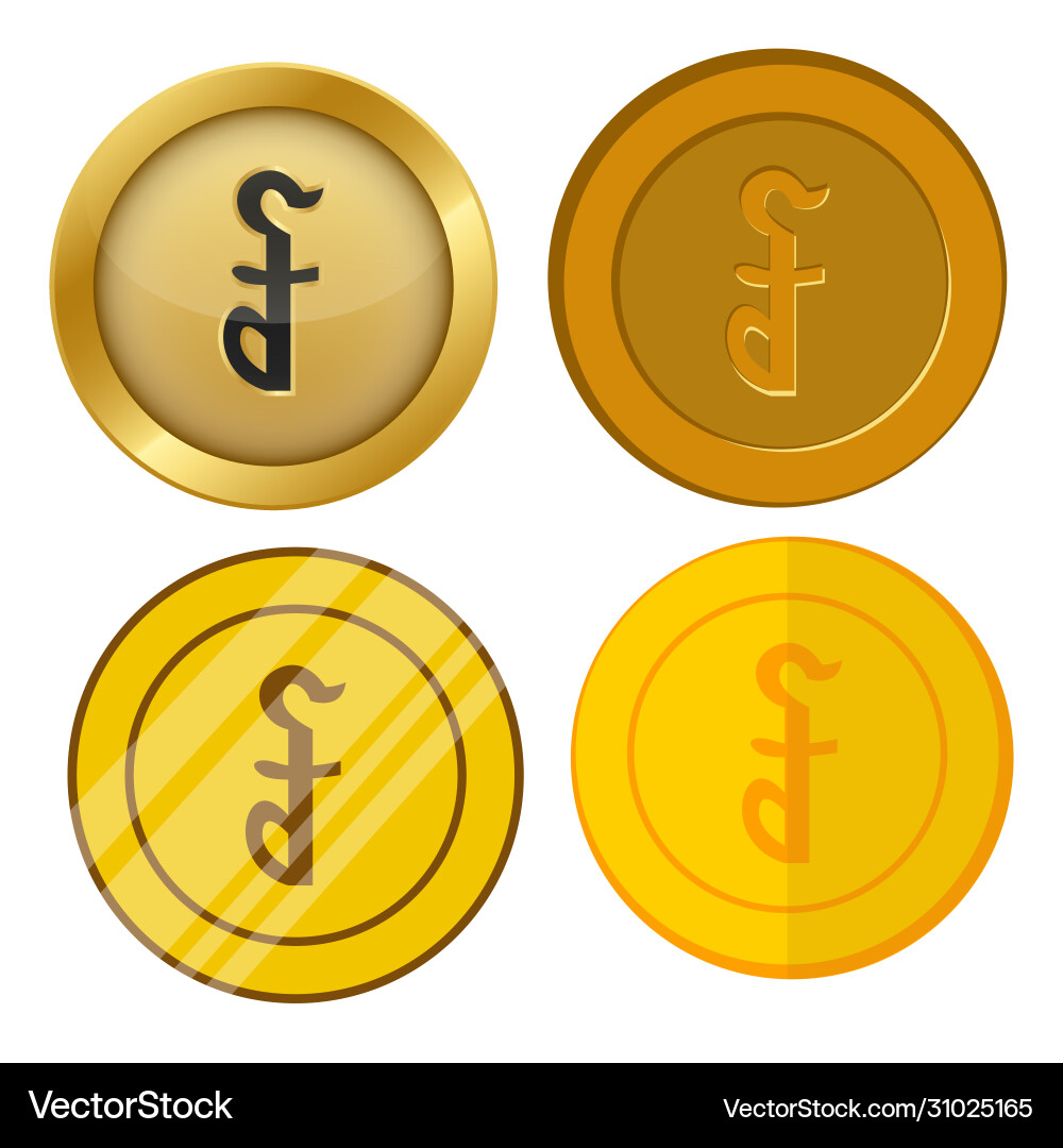 Four different style gold coin with riel currency Vector Image