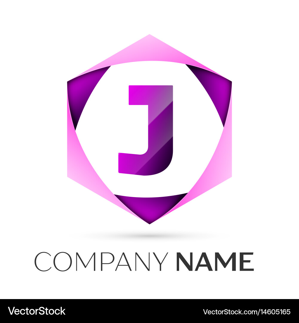 Letter j symbol in colorful hexagonal Royalty Free Vector