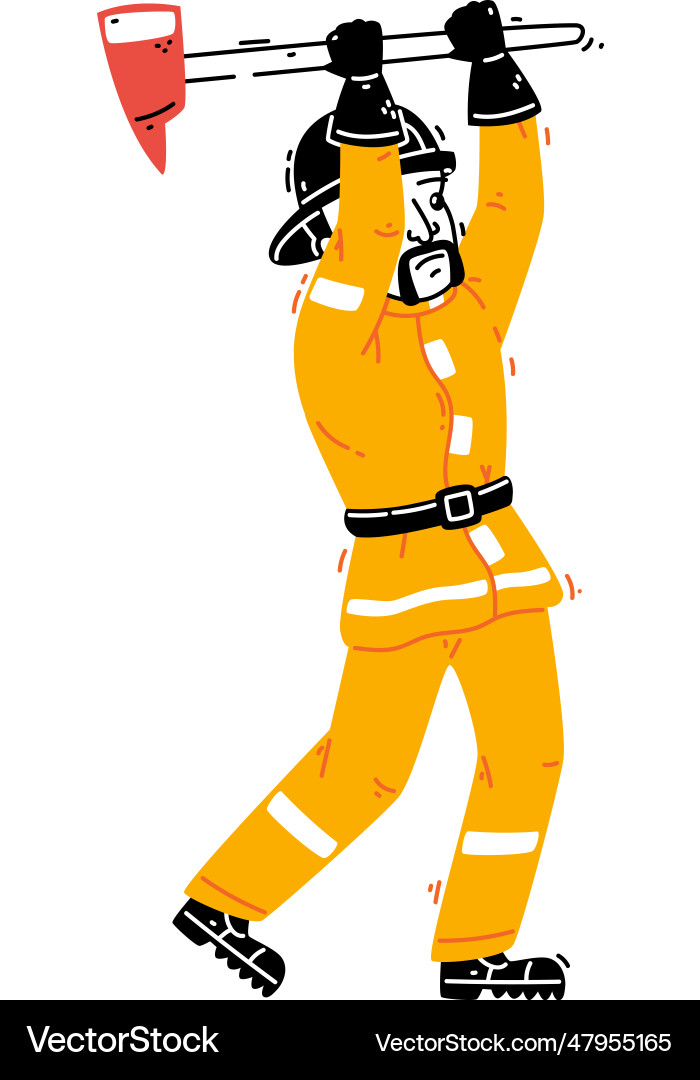 Man firefighter character in helmet and uniform Vector Image