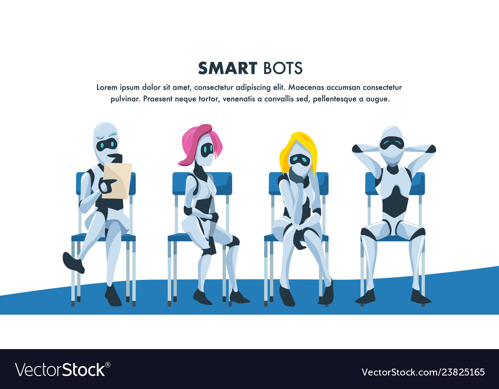 Robot Sit On Chair In Queue Wait For Job Interview