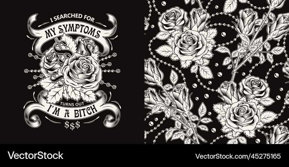 Set of pattern emblem with vintage roses Vector Image