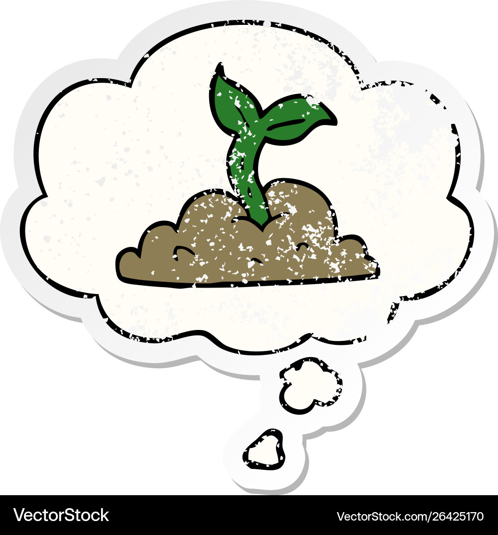 Cartoon growing seedling and thought bubble Vector Image