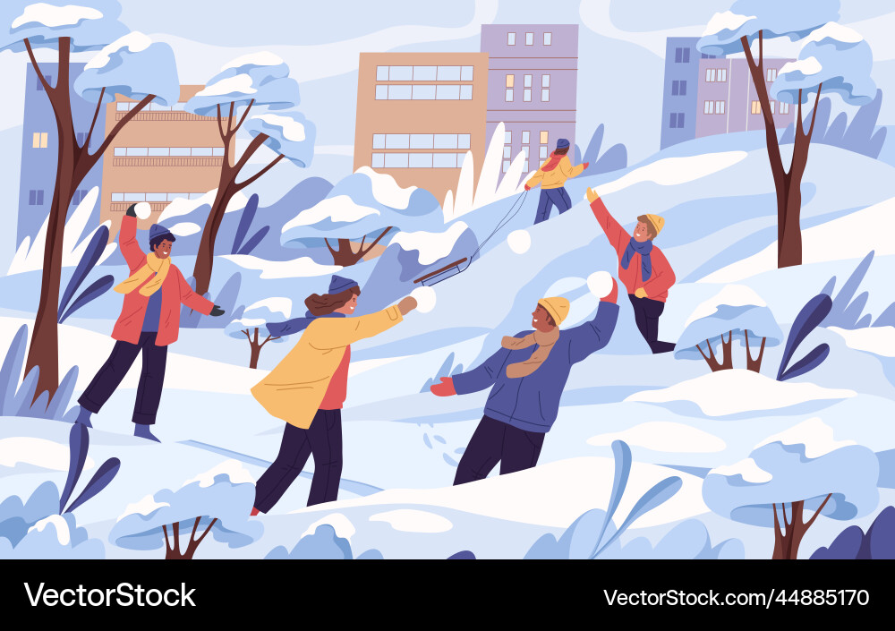 Children throw a snowballs outdoors image Vector Image