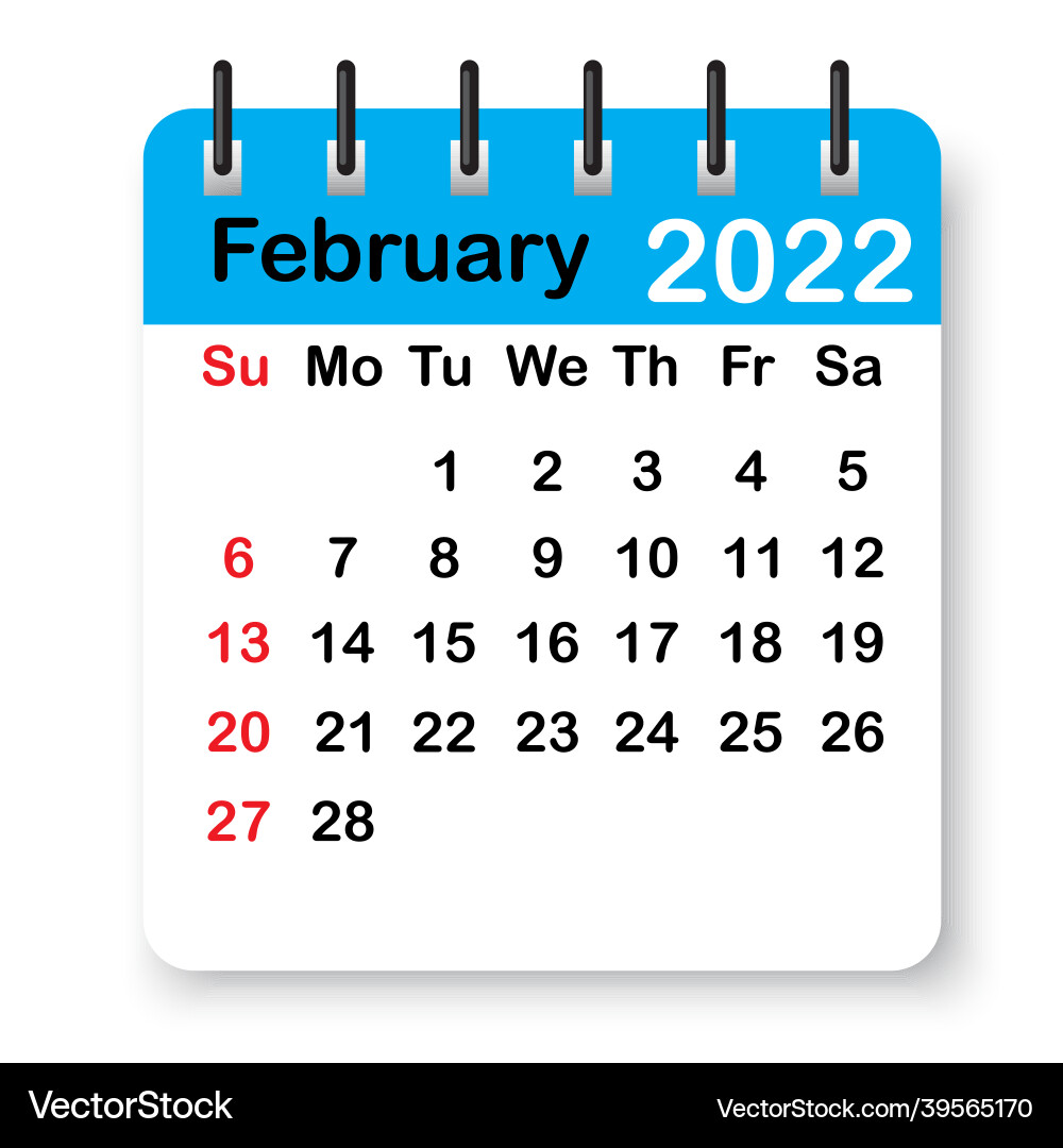 February spiral calendar page blue leaf winter Vector Image