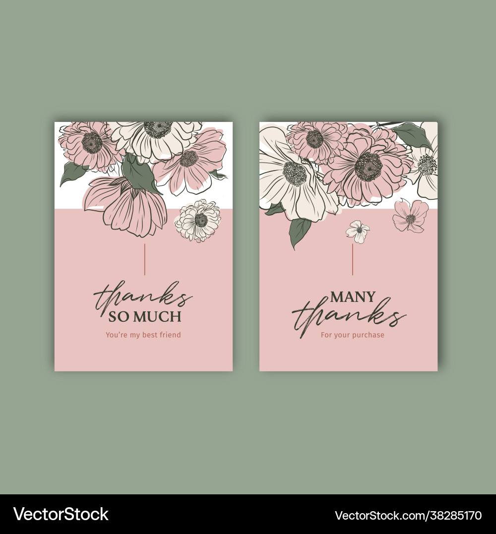 Floral card template with spring line art concept Vector Image