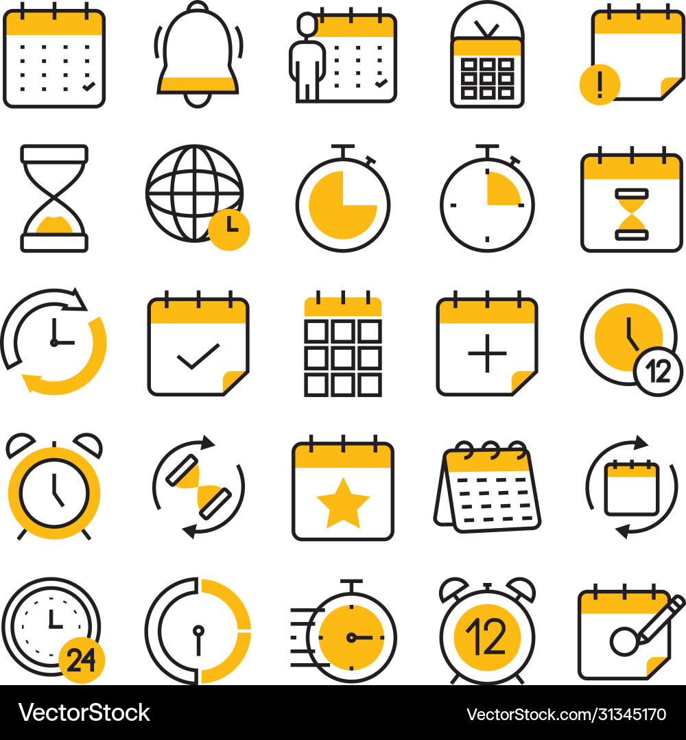 Hourglass and calendar icon set half line half Vector Image