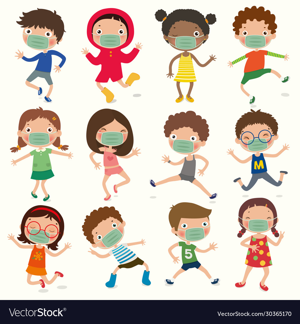 Kids wear a mask to prevent covid-19 Royalty Free Vector