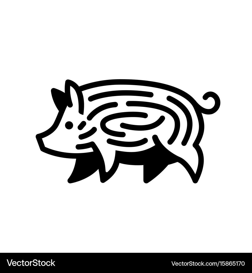 Linear black drawing of swine Royalty Free Vector Image