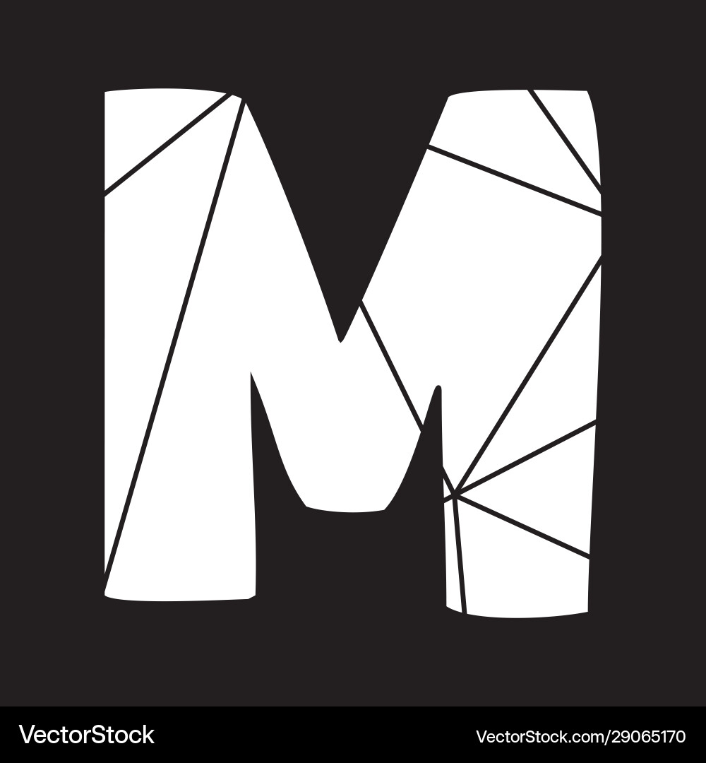 M white alphabet letter isolated on black Vector Image