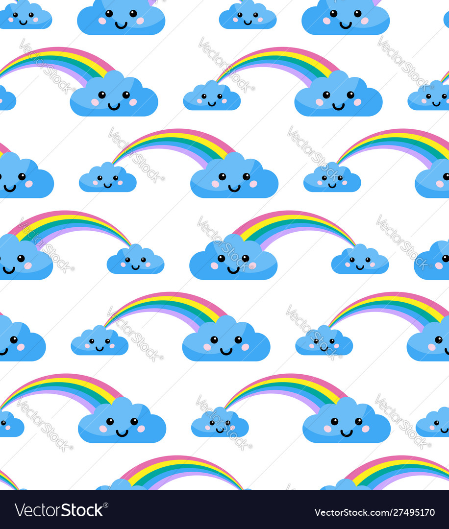 Seamless pattern with rainbow and clouds Vector Image