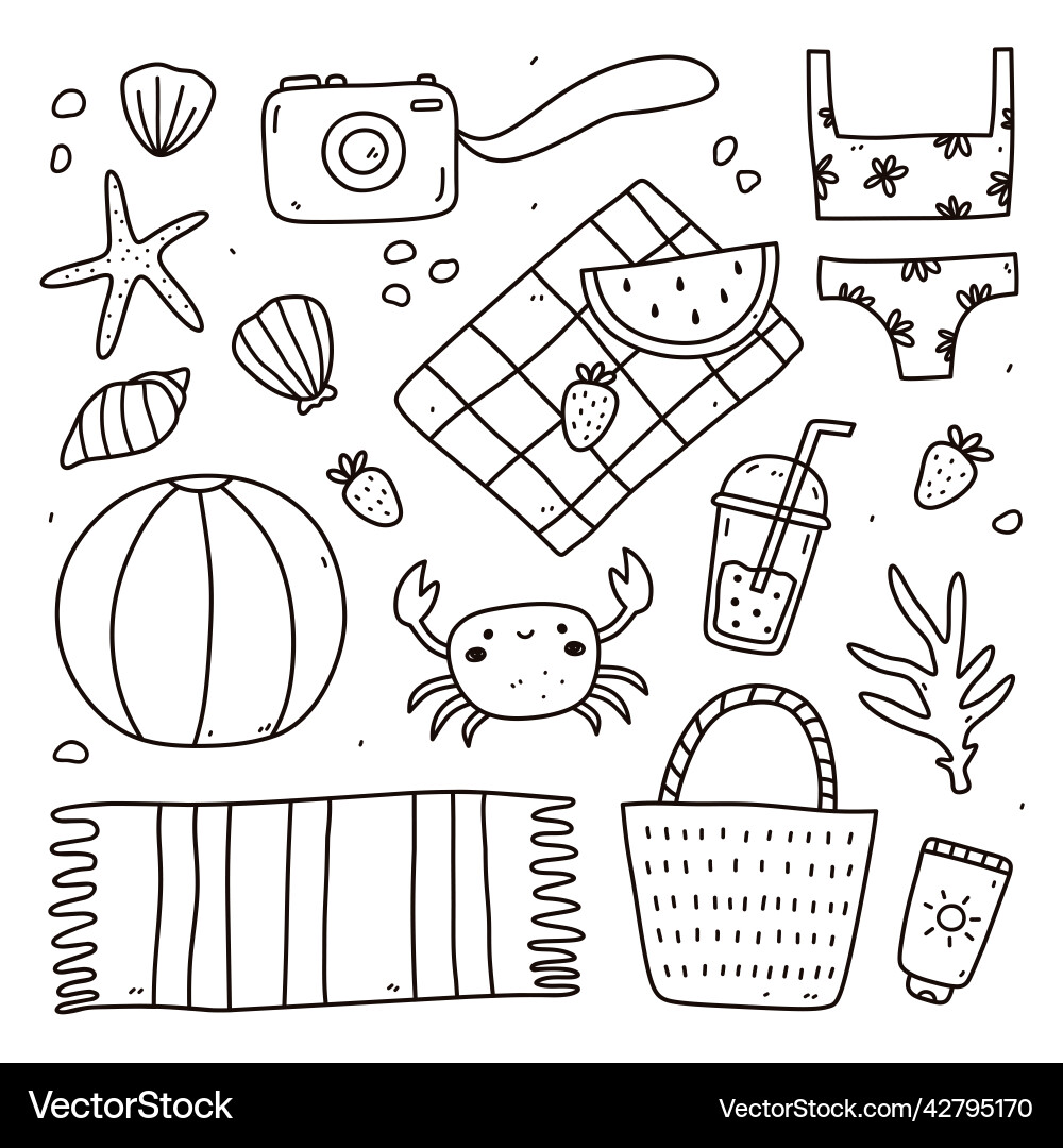 Set of summer doodles Royalty Free Vector Image