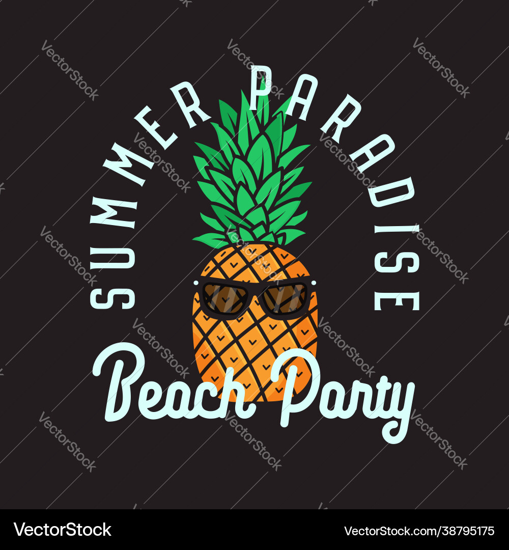 Beach party emblem design on black Royalty Free Vector Image