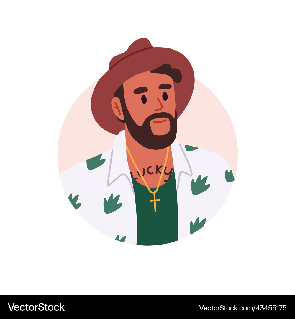 Bearded man in summer hat face portrait circle Vector Image