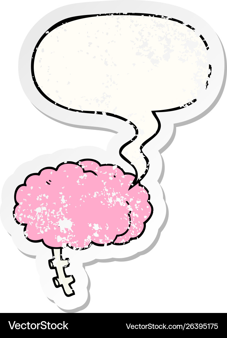 Cartoon brain and speech bubble distressed sticker