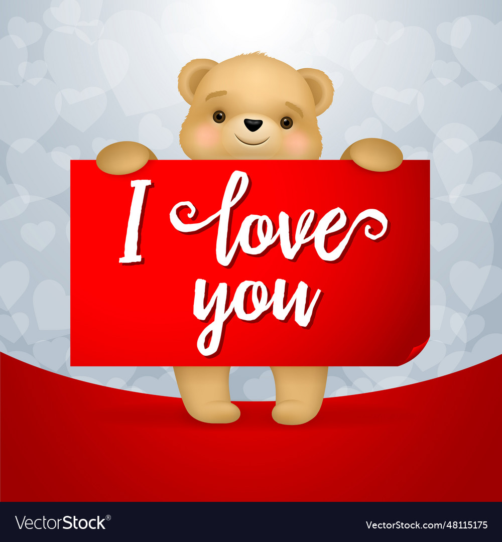 I love you lettering and toy bear Royalty Free Vector Image