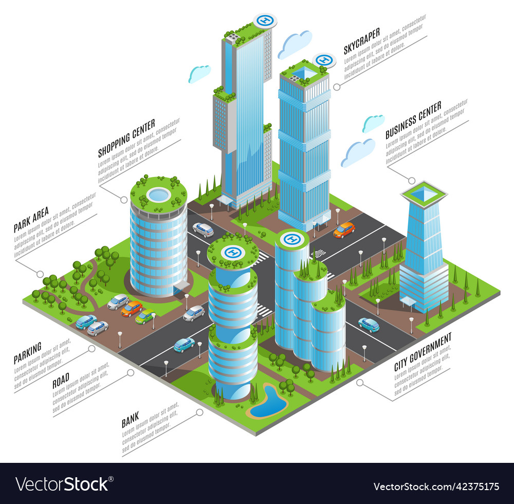 Isometric futuristic skyscrapers infographics Vector Image