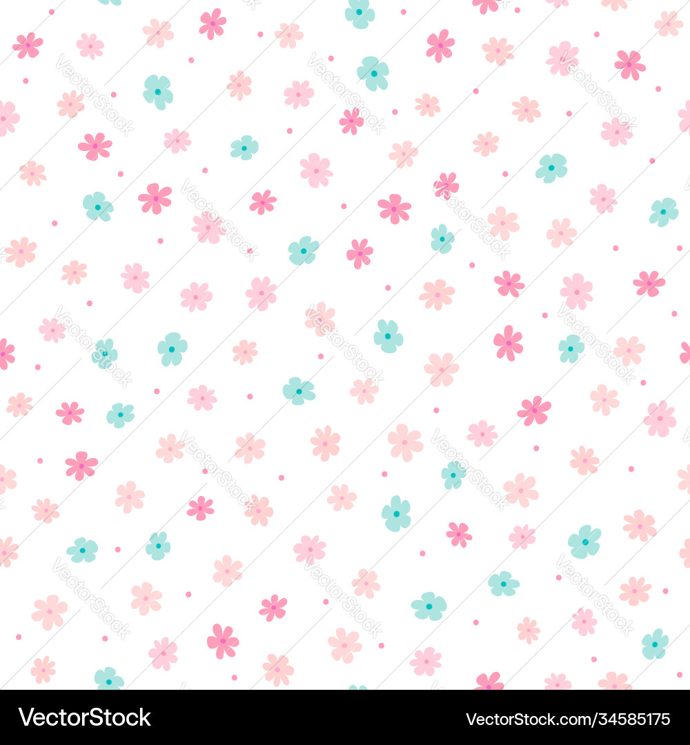 Repeated small cute flowers and round dots simple Vector Image