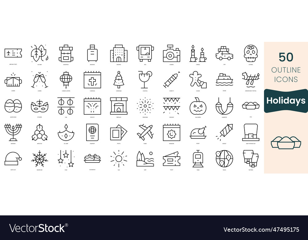 Set of holidays icons thin linear style icons pack
