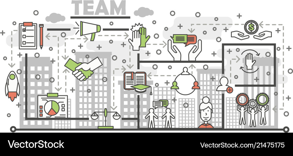 Thin line art team poster banner template Vector Image