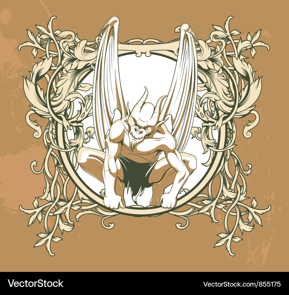 Vintage floral frame with gargoyle Royalty Free Vector Image