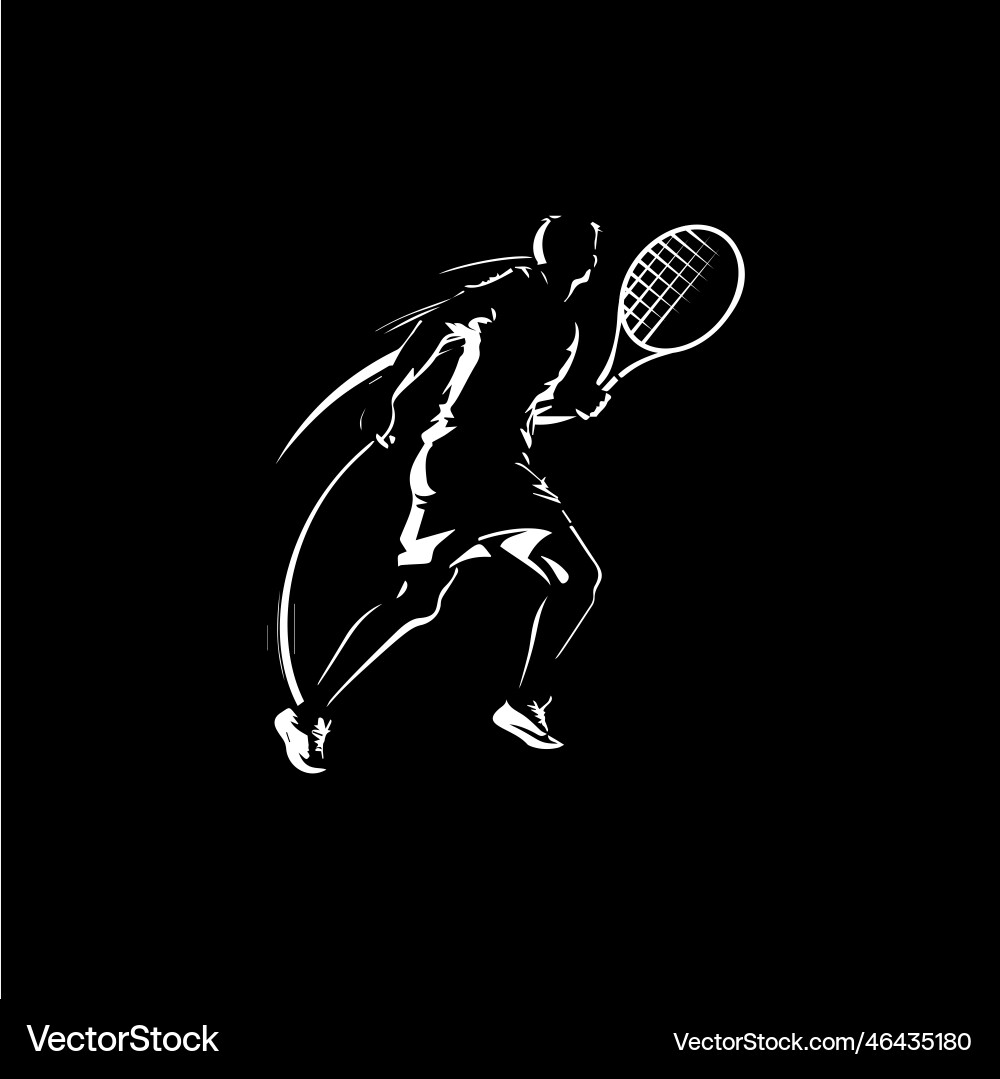 Big tennis player with racket training white Vector Image