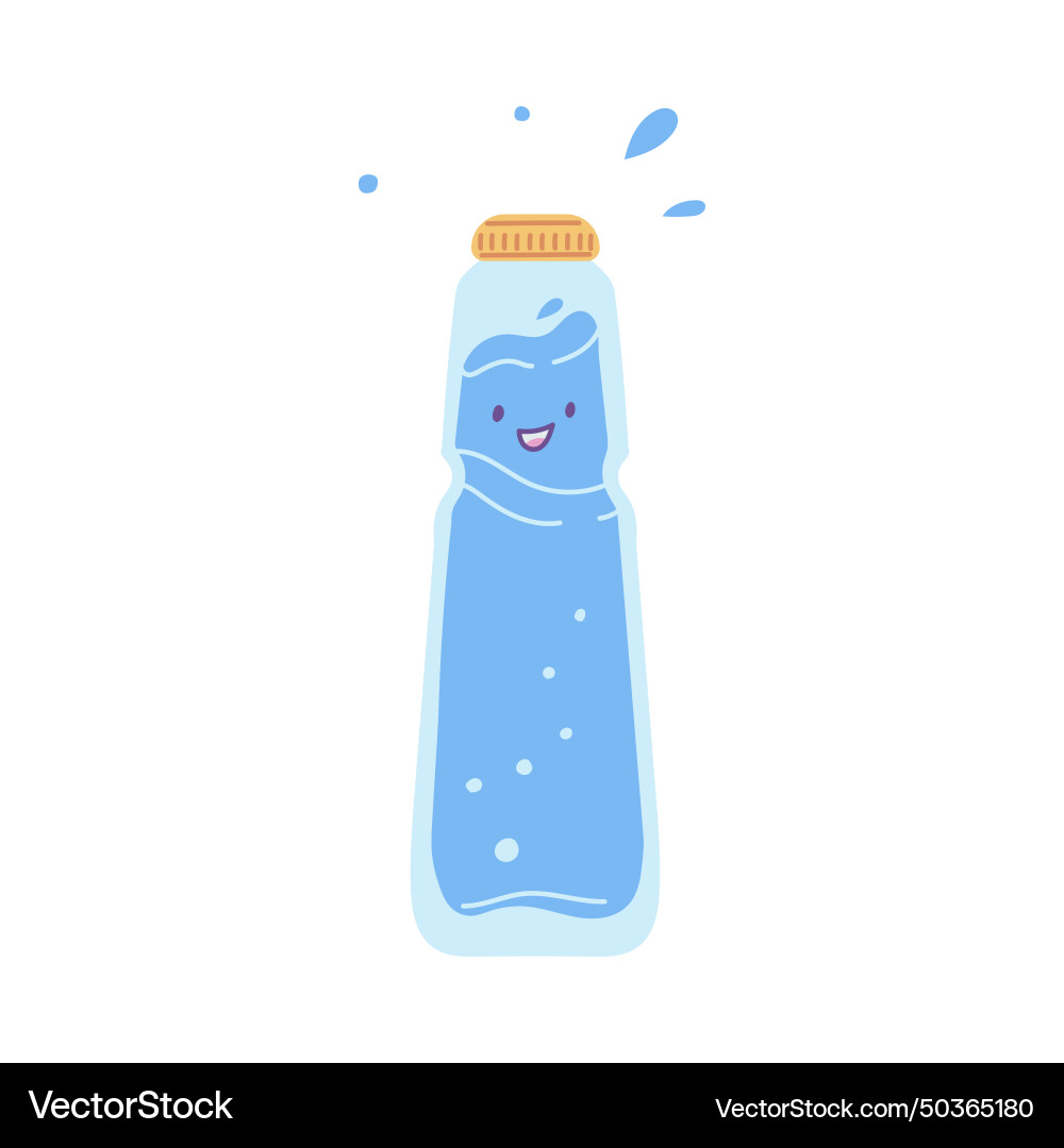 Cute water bottle character with splashes Vector Image