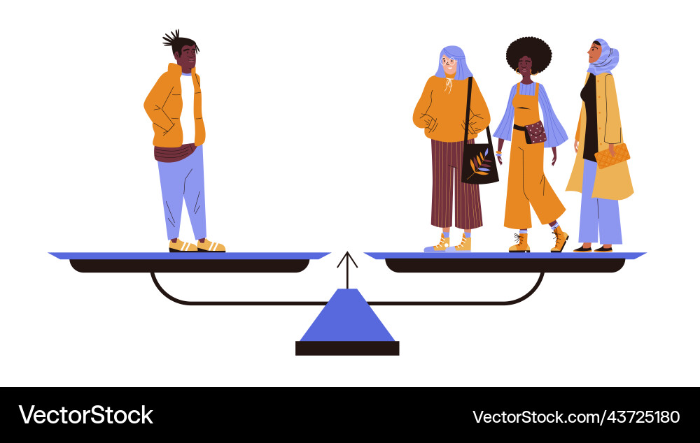 Gender equality with people on weight scale flat Vector Image