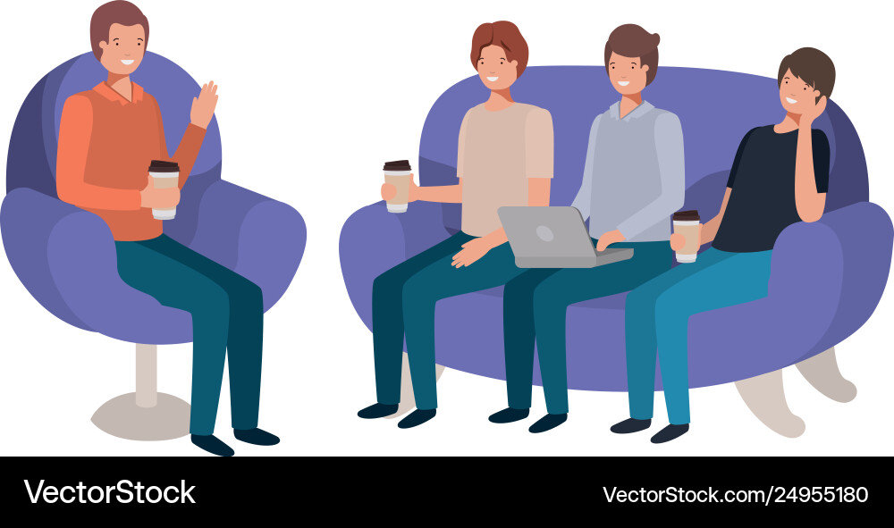 Group men using laptop Royalty Free Vector Image