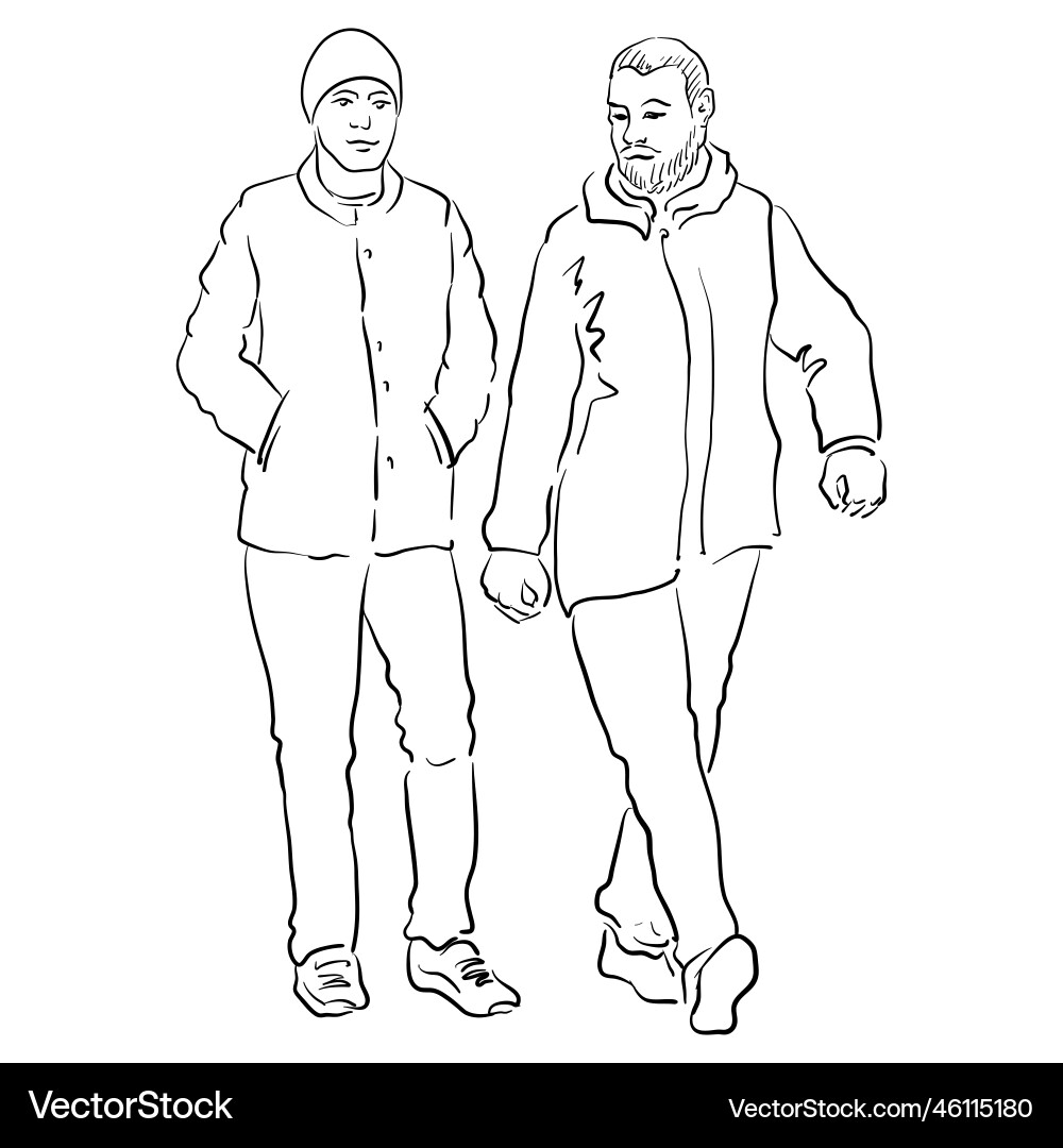 Sketch of two walking men Royalty Free Vector Image