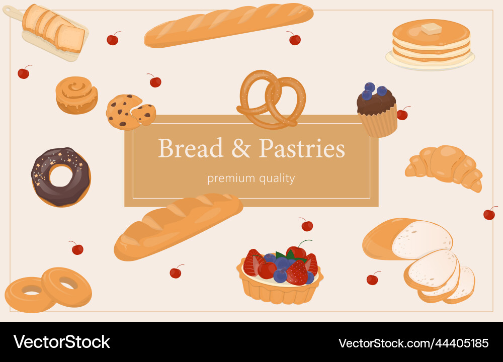 Bakery bread and pastries products banner Vector Image