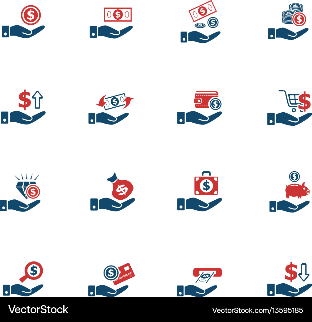 Hand and money icon set Royalty Free Vector Image