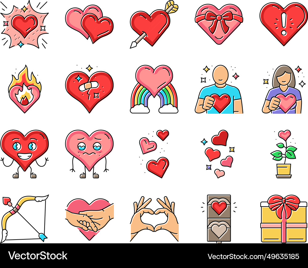 Heart love romantic icons set Royalty Free Vector Image