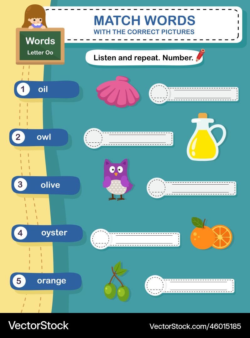 Letter O Matching Game - Kids Worksheet Royalty Free Vector