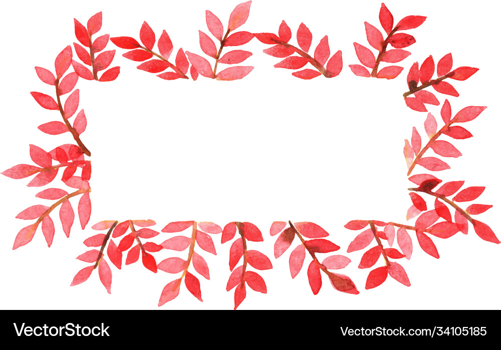 Red fern on rectangle frame watercolor Royalty Free Vector