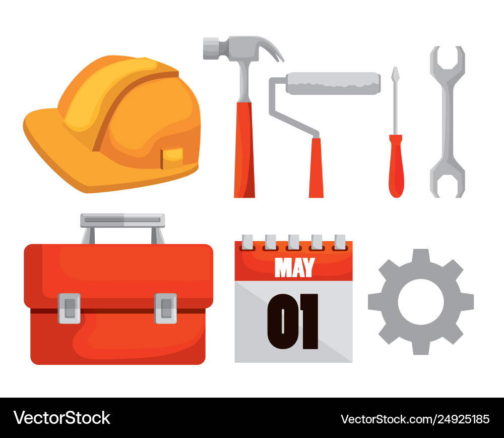 Set construction tools and calendar to labor day Vector Image