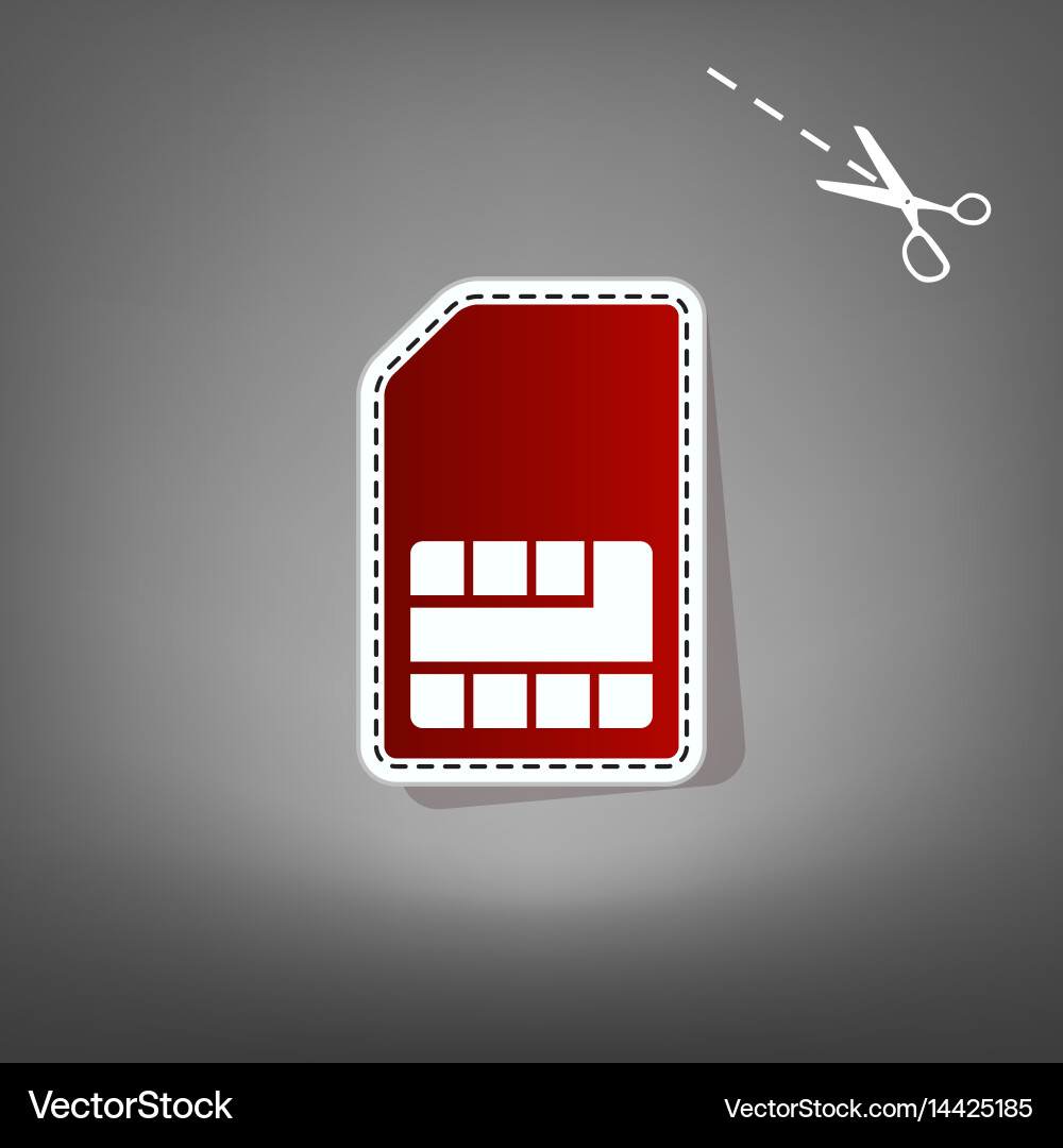 Sim card sign red icon with for applique Vector Image