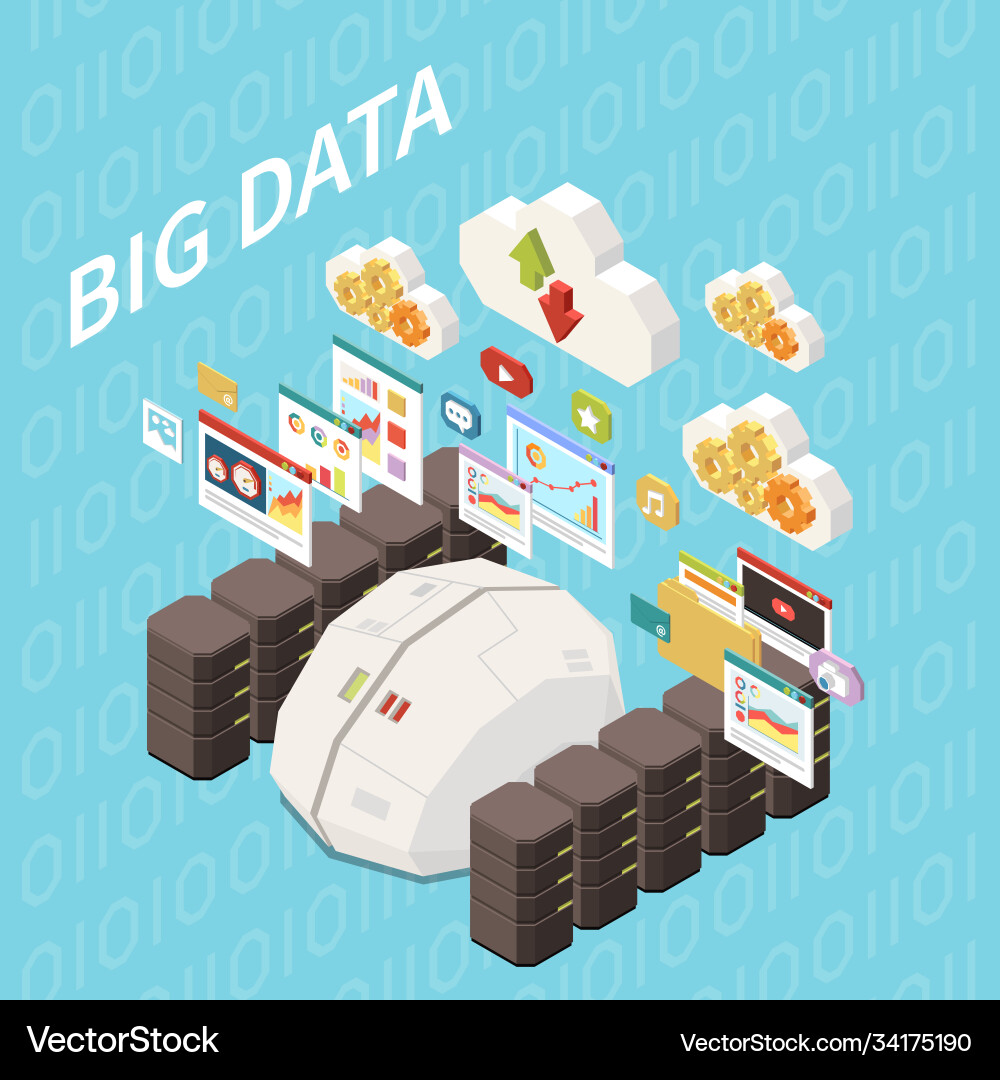Big data isometric composition Royalty Free Vector Image