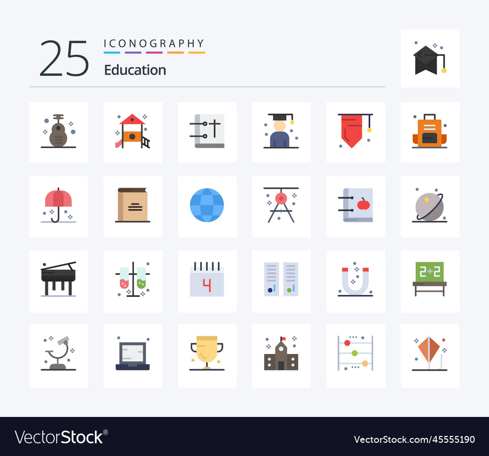 Education 25 flat color icon pack including Vector Image