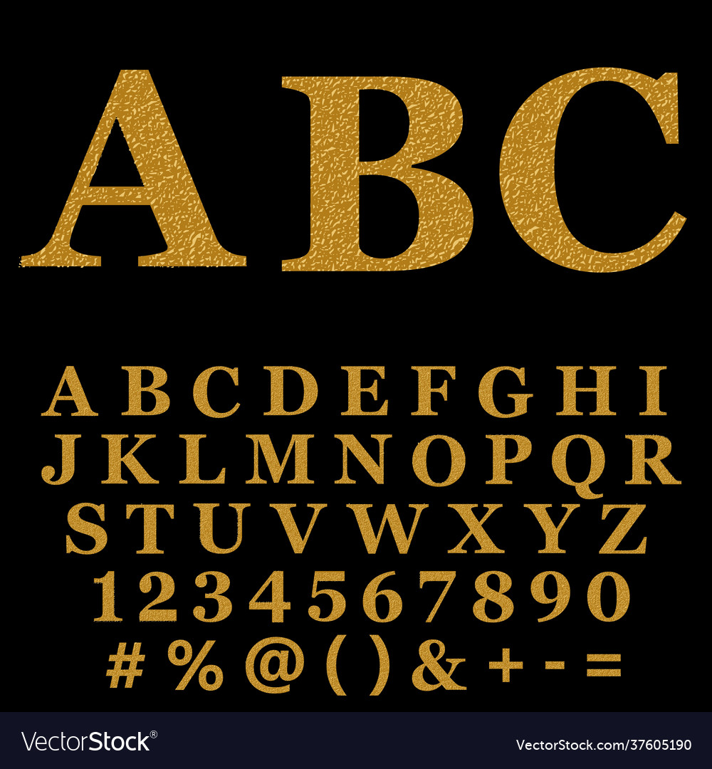 Glitter alphabet made gold shiny confetti Vector Image