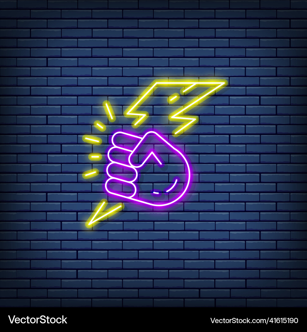 Hand with lightning power neon sign Royalty Free Vector