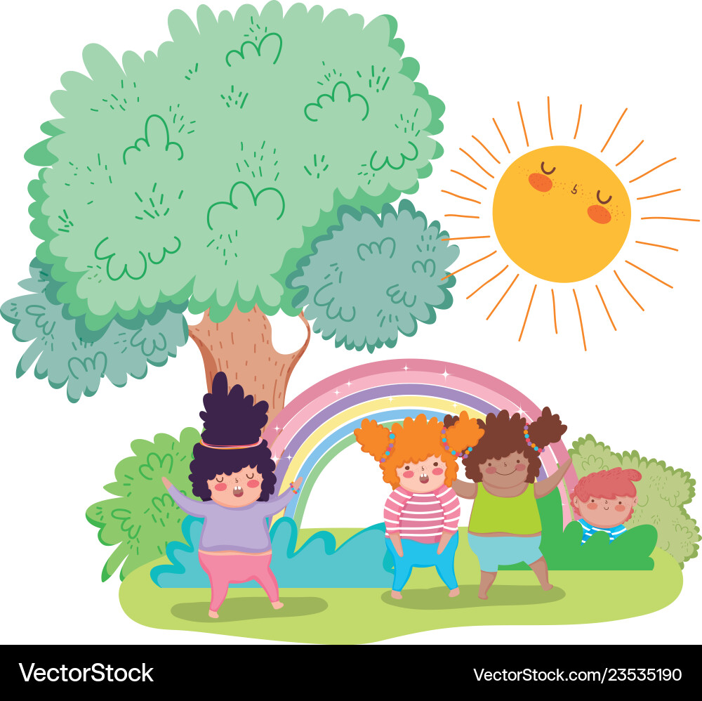Little chubby girls with rainbow Royalty Free Vector Image