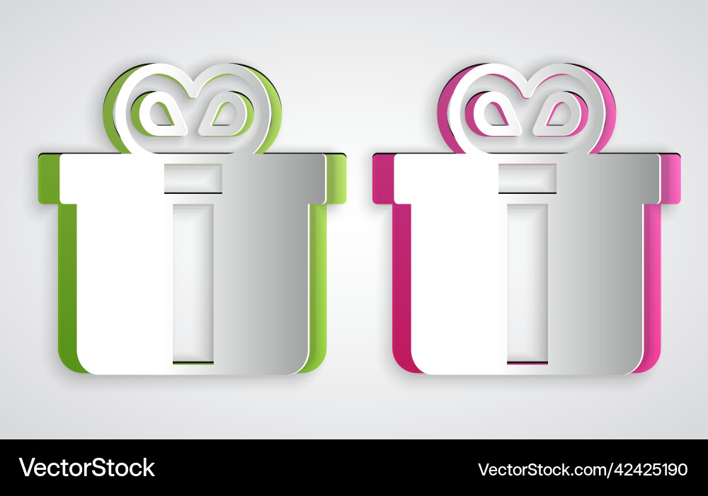 Paper cut gift box icon isolated on grey Vector Image