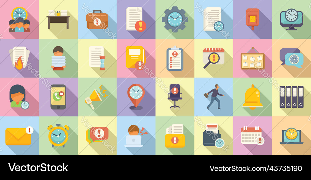 Rush job icons set flat internet boss Royalty Free Vector