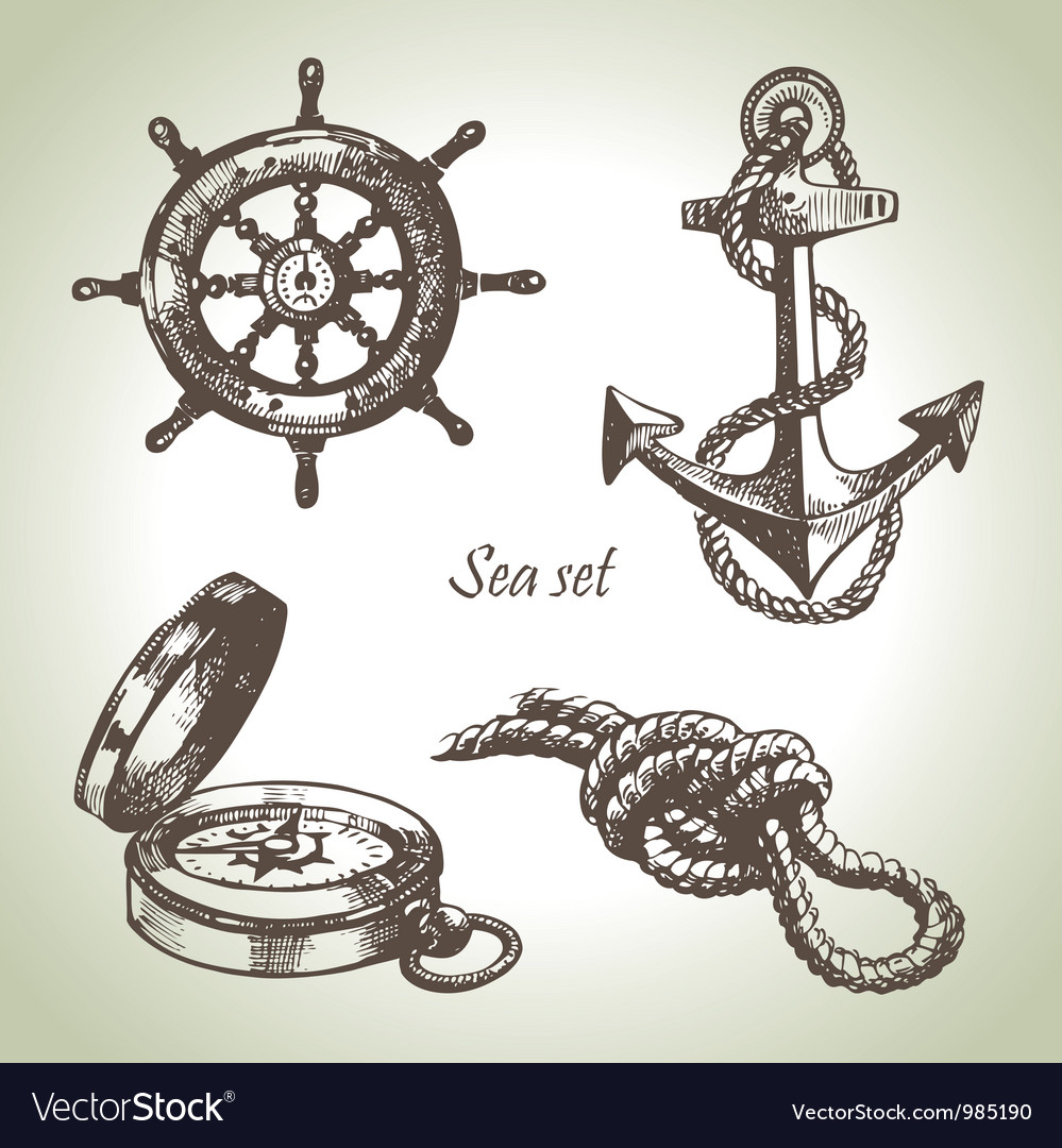 Sea set of nautical design elements Royalty Free Vector